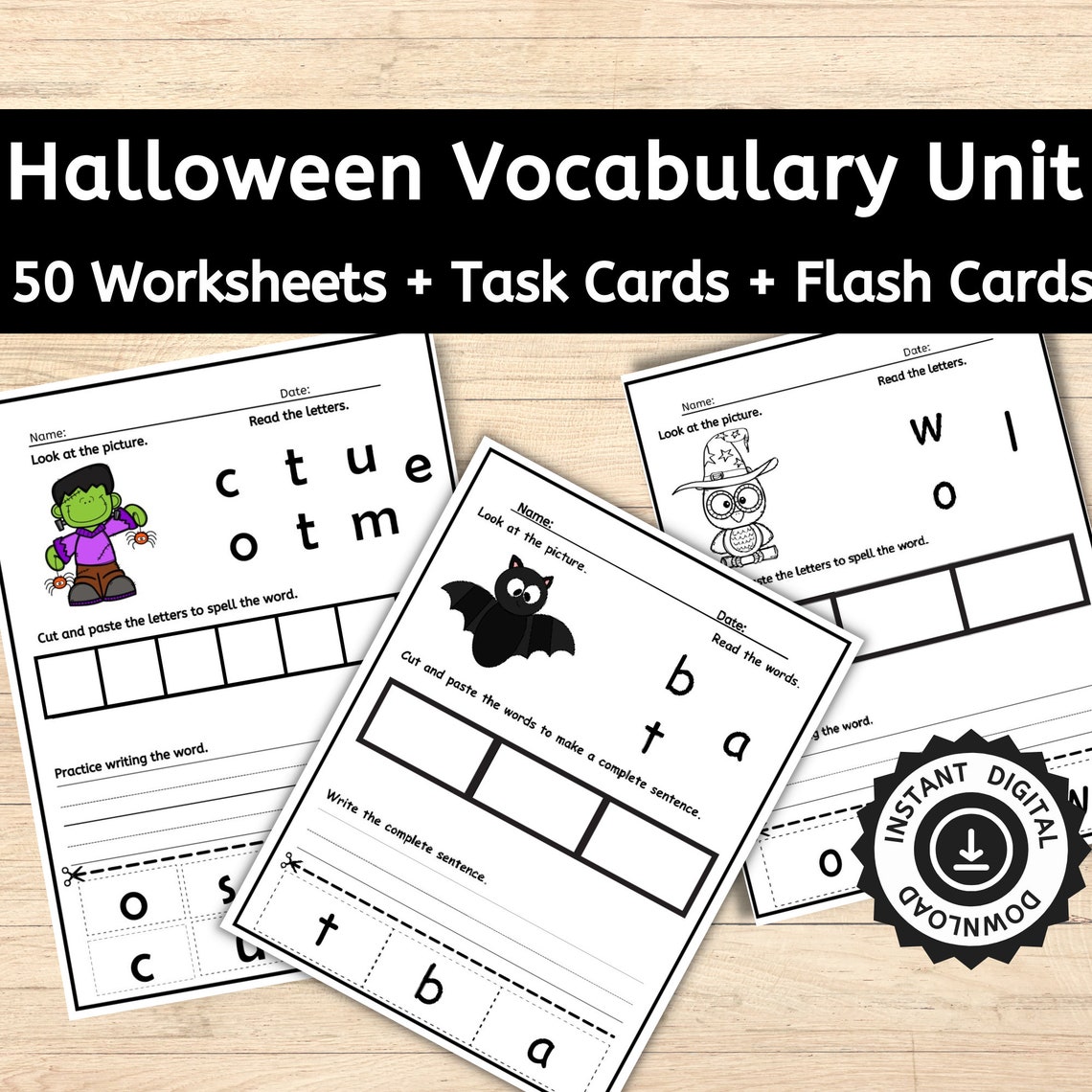 Halloween Sight Word Scramble Worksheets, Flash Cards, Vocabulary ...