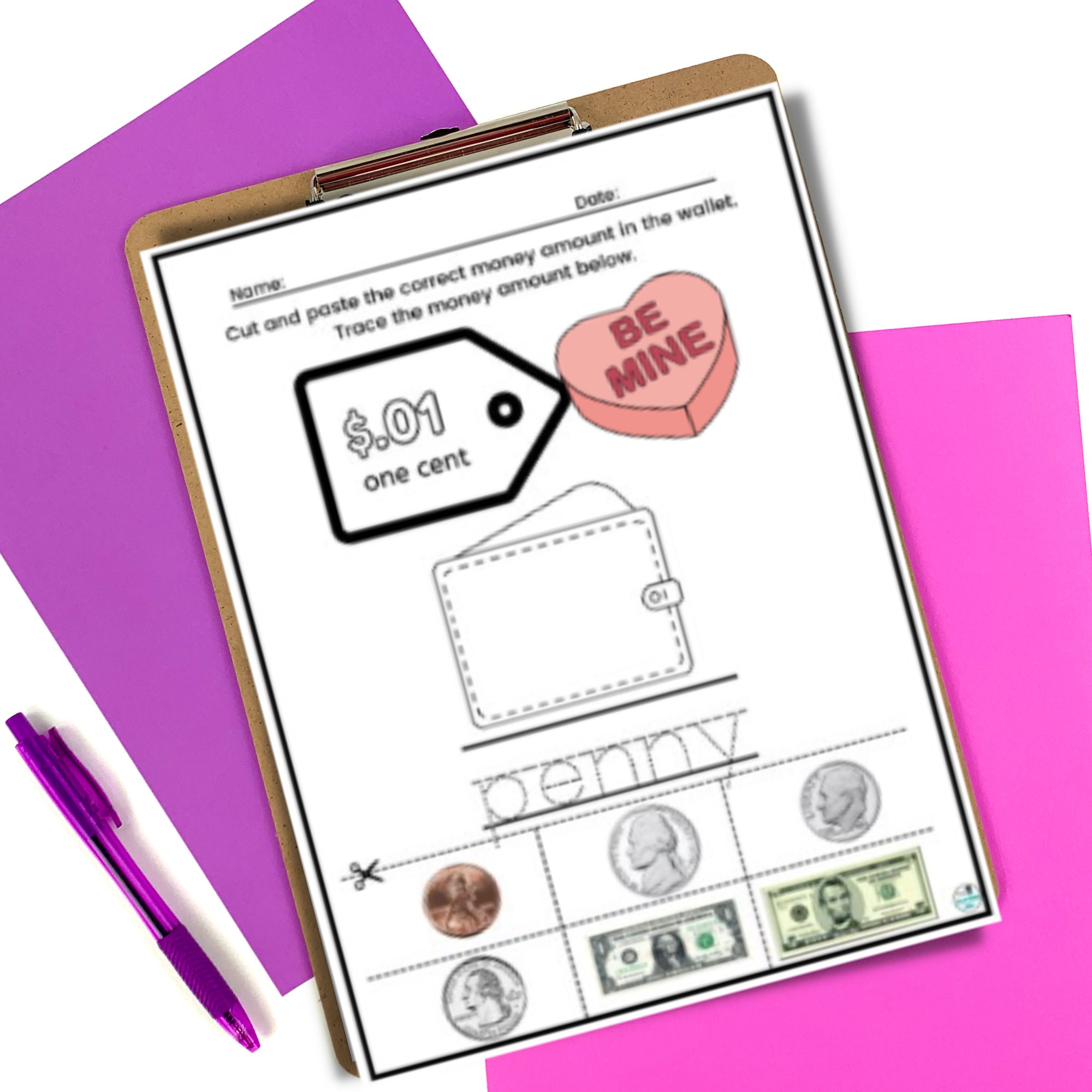 Valentine's Day Identify and Count Math Money Life Skill Worksheets ...
