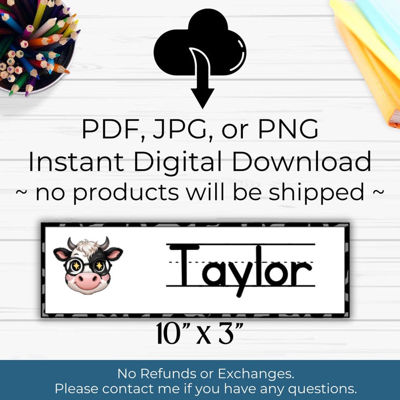Cow Print Name Tags for Student Desks, Editable Desk Plate Styles ...