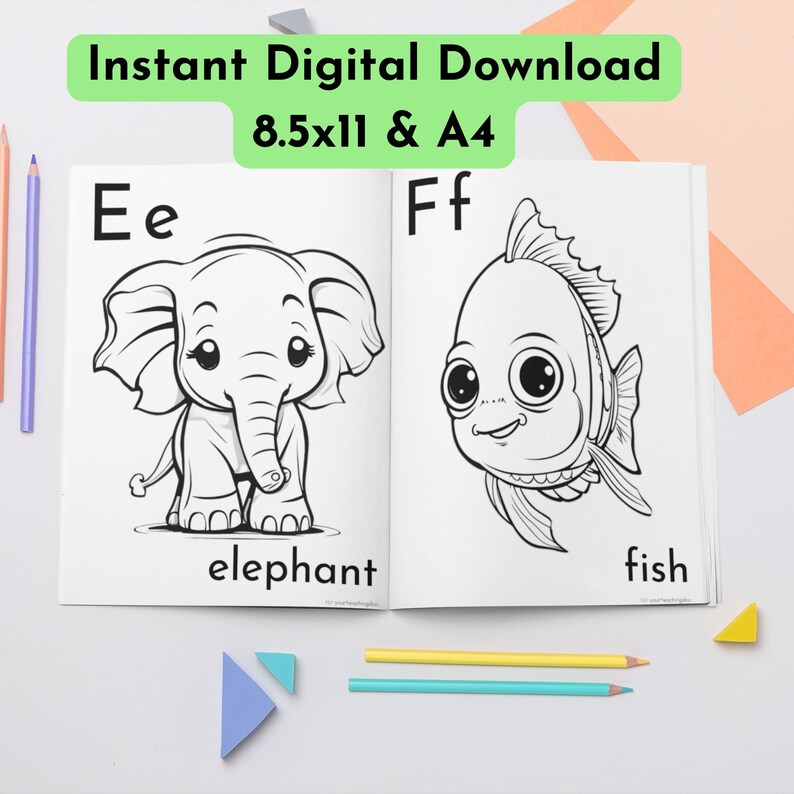 A-Z Animals Coloring Pages, Kids Coloring Book, Alphabet Page, ABC ...