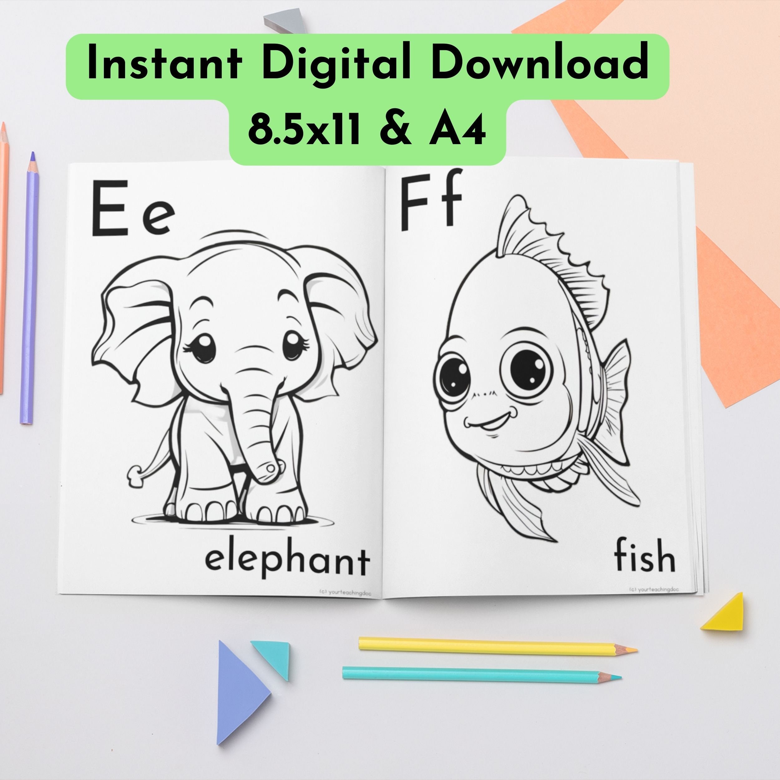 A-Z Animals Coloring Pages, Kids Coloring Book, Alphabet Page, ABC ...