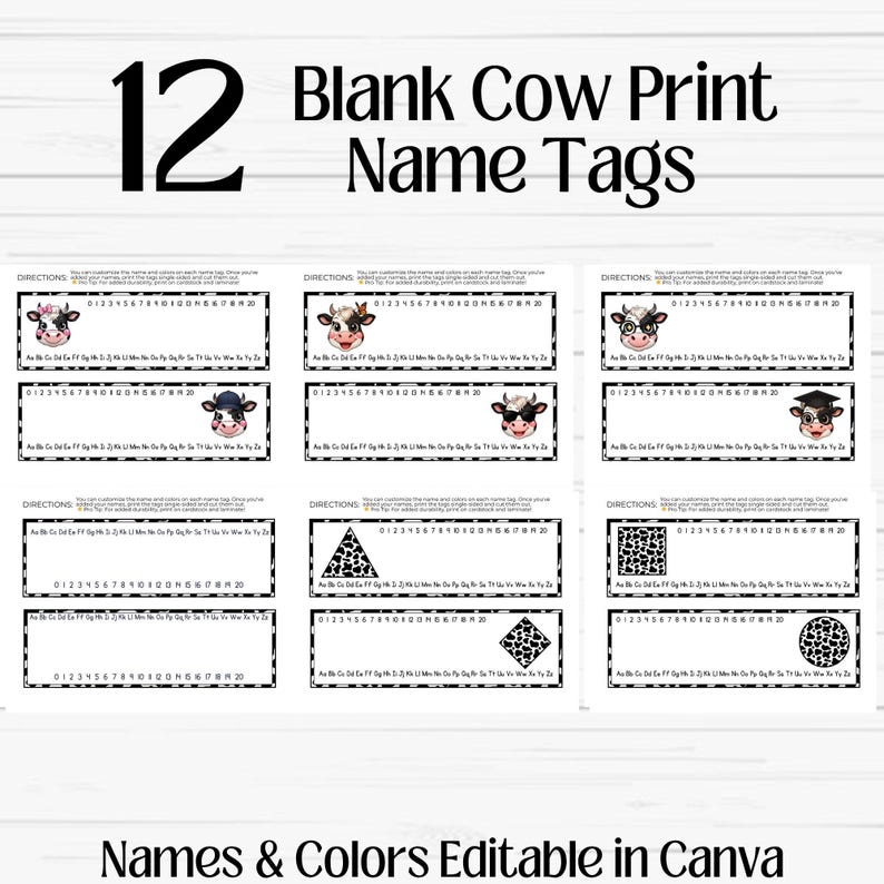 Cow Print Name Tags for Student Desks, Editable Desk Plate Styles ...