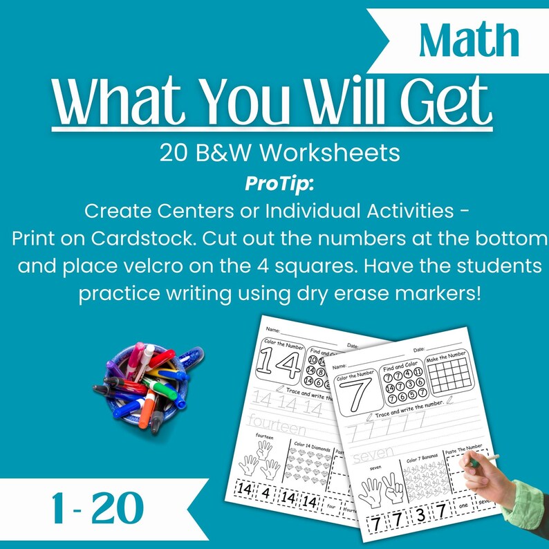 Number Recognition Worksheets, Numbers 1-20 Math Activities, Printable ...