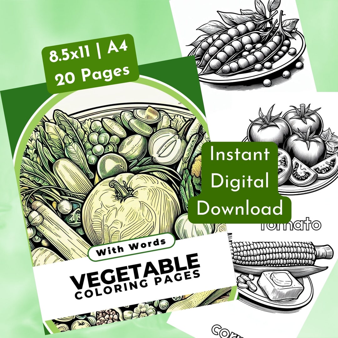 Coloring Pages of Vegetables, Kids Veggie Coloring Book, Veggie ...