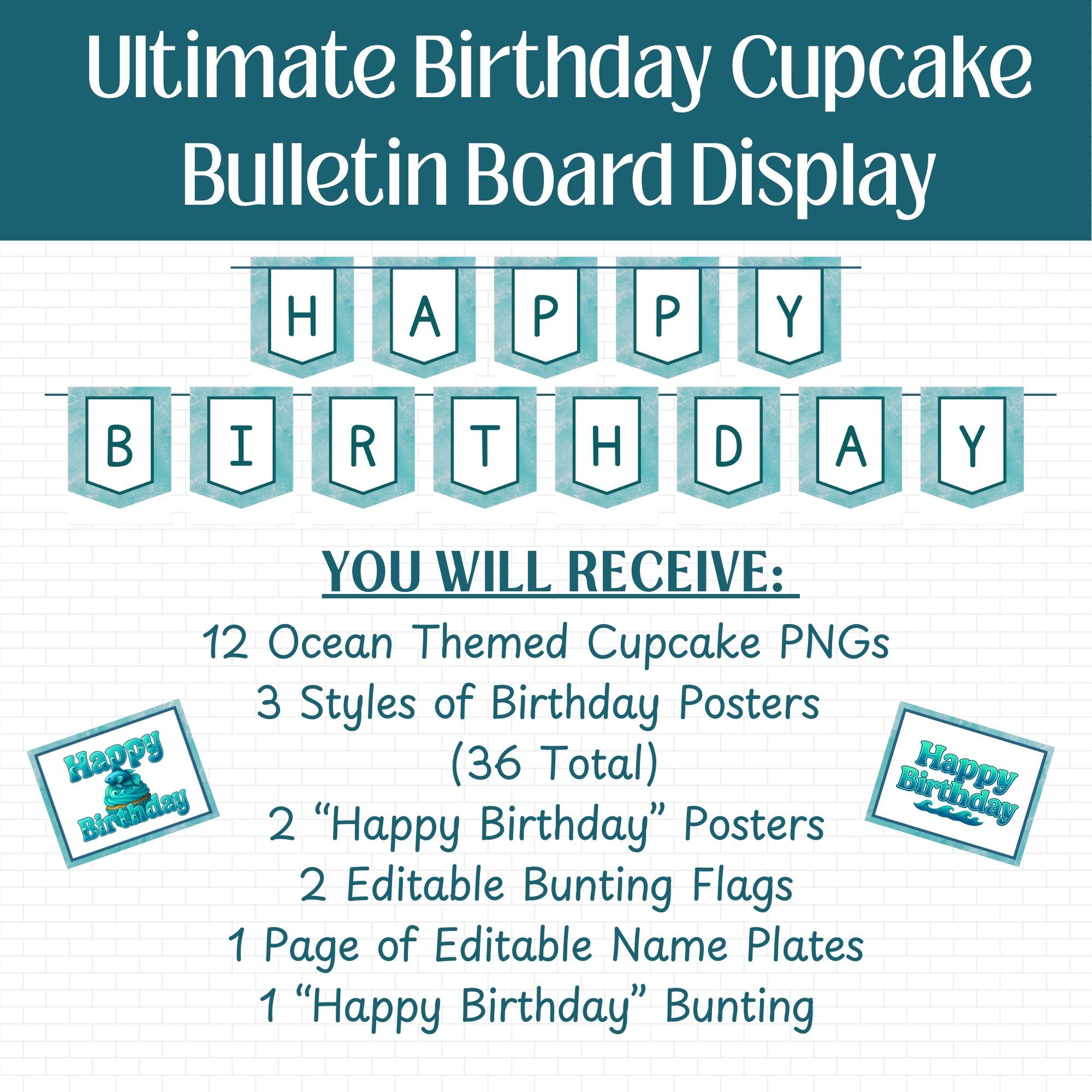 Ocean Themed Birthday Bulletin Board, Classroom Birthday Cupcakes ...