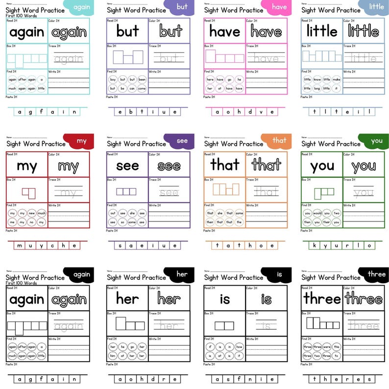 Sight Word Worksheets, Printable Kindergarten Learning, Early Reading ...