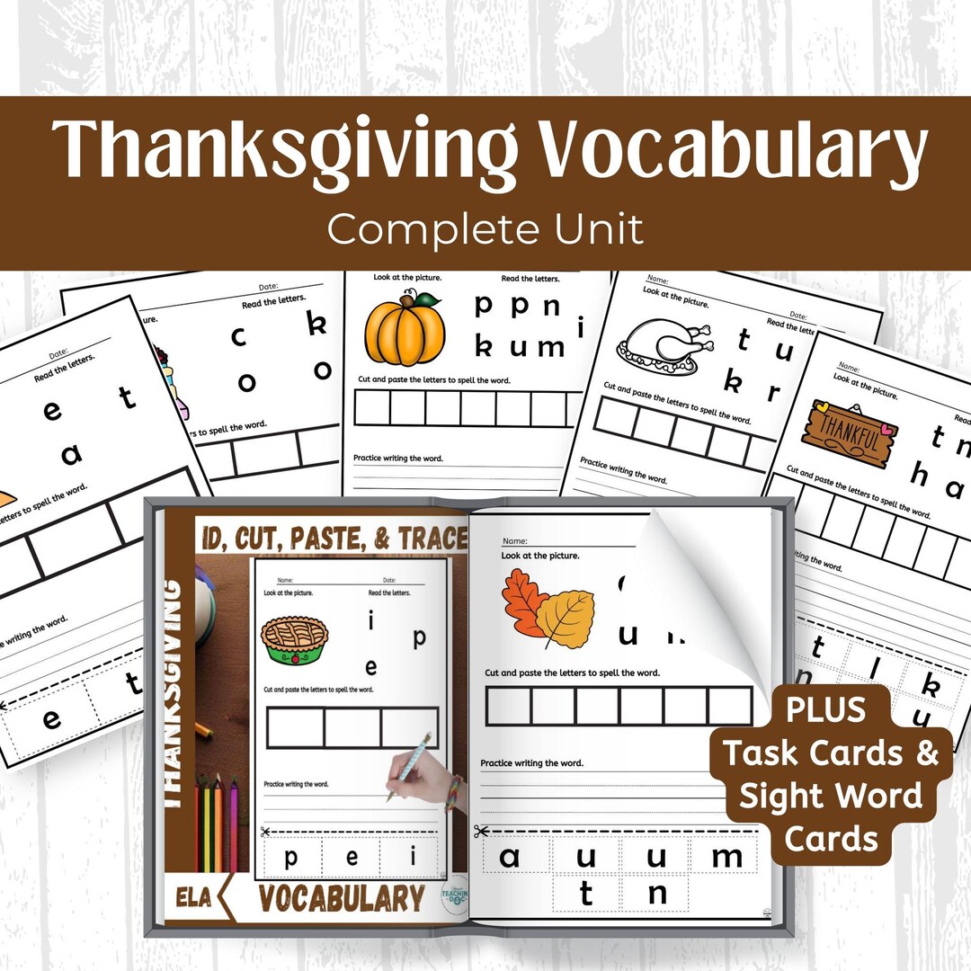 Thanksgiving Vocabulary Worksheets, Fall Themed Literacy Activities for ...