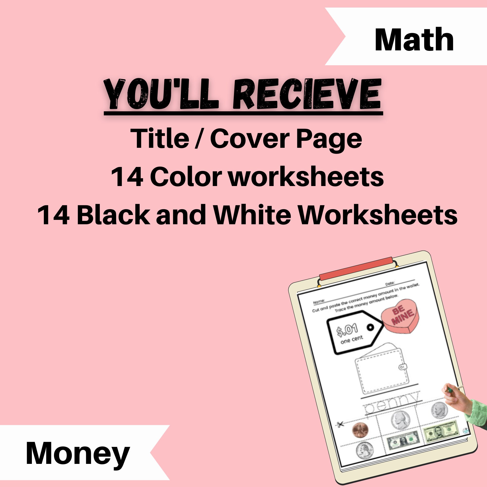 Valentine's Day Identify and Count Math Money Life Skill Worksheets ...