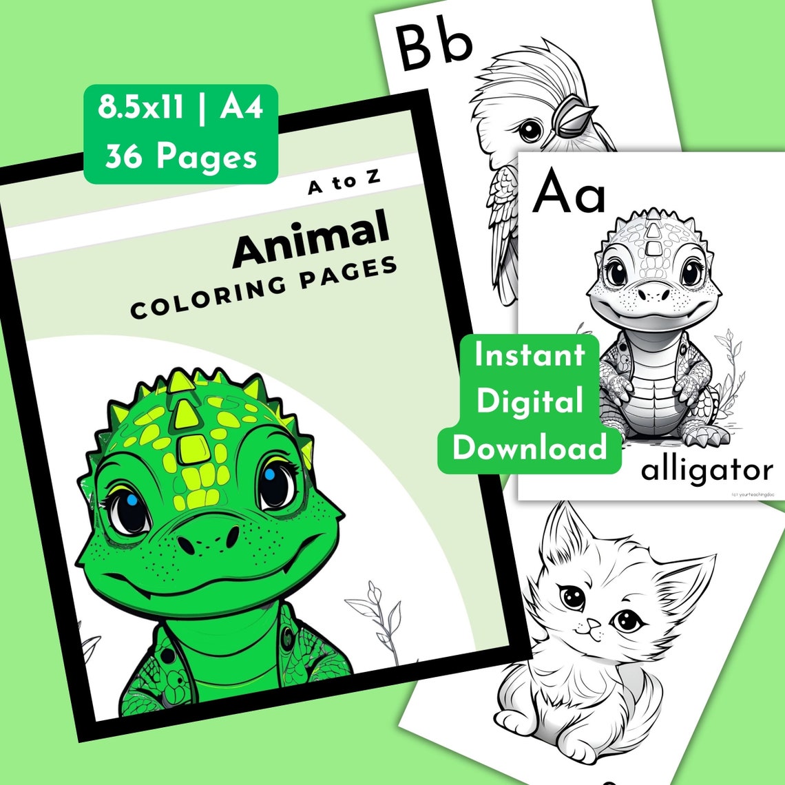 A-Z Animals Coloring Pages Kids Coloring Book Alphabet Page - Etsy
