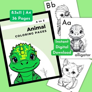 A-Z Animals Coloring Pages, Kids Coloring Book, Alphabet Page, ABC ...