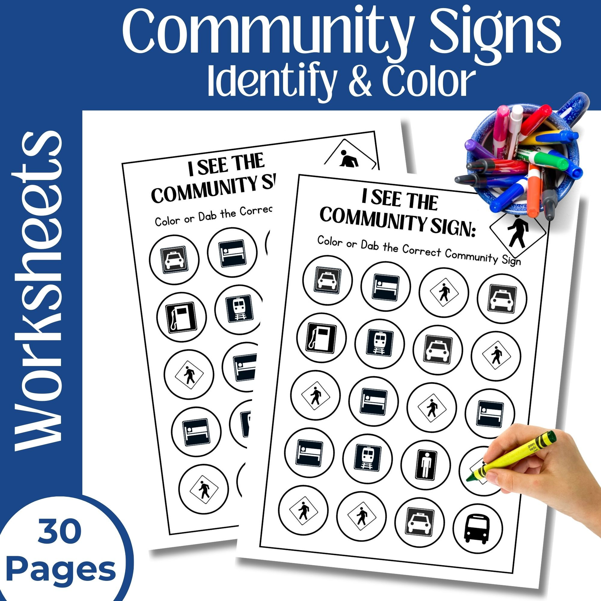 Community Sign Worksheets, Life Skills Worksheets, Kindergarten ...