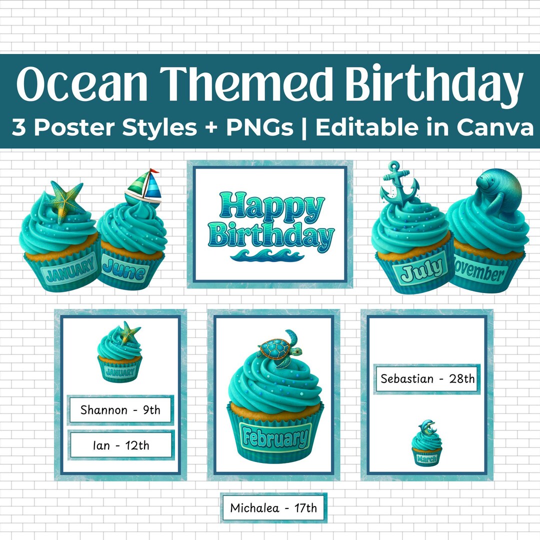 Ocean Themed Birthday Bulletin Board, Classroom Birthday Cupcakes ...