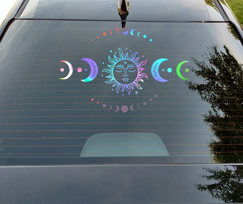 Holographic Boho Sun and Moon Car Decal / Camper Sticker / Van - Etsy UK