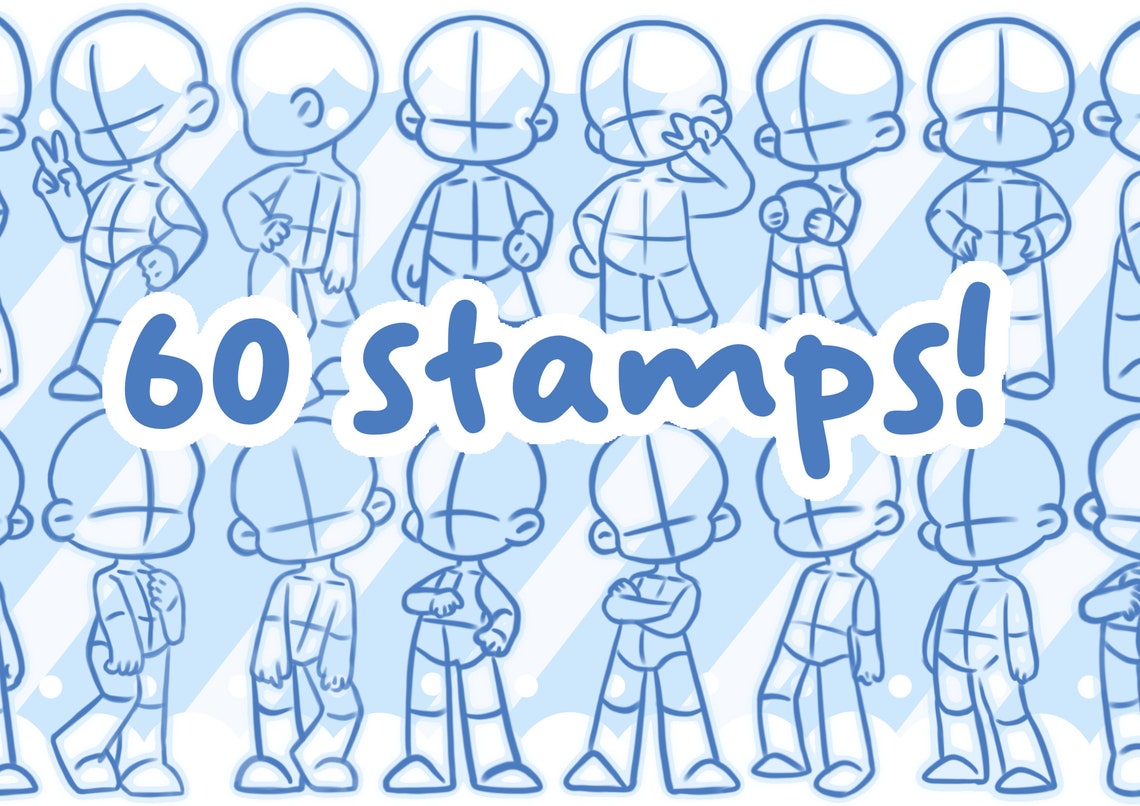 Anime Style Chibi Base Stamps Procreate Brush Set - Body Guide Stamp ...