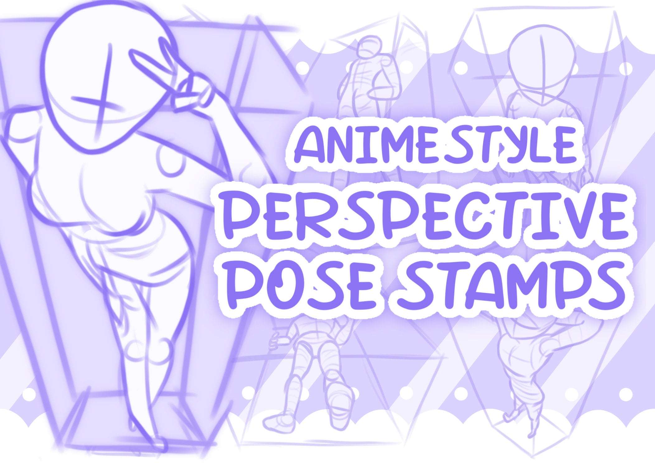 Anime Style Perspective Pose Stamps Procreate Brush Set - Body Guide ...