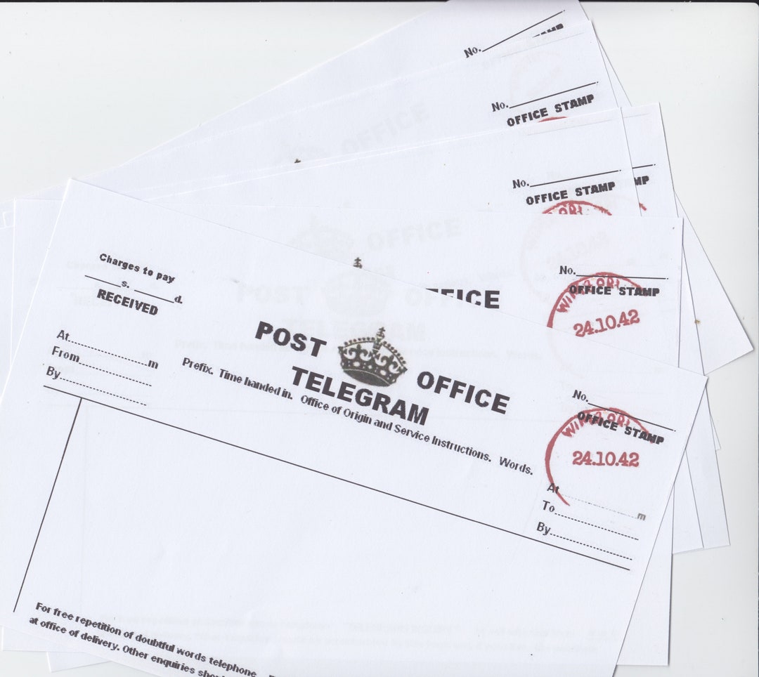 Set of 6 REPRODUCTION WW2 Era British Telegram Forms Post Marked 1942 ...
