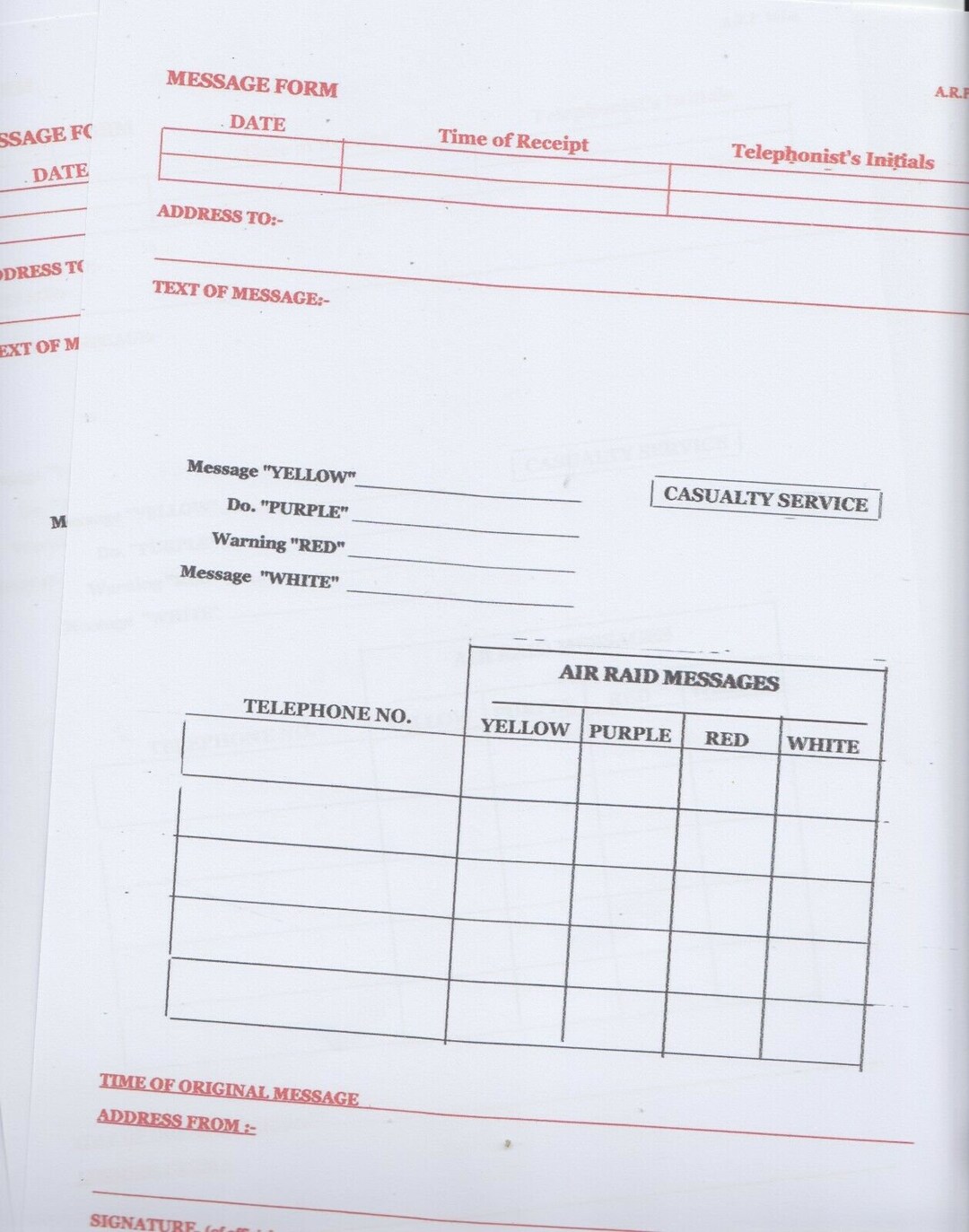 Set of 10 REPRODUCTION WW2 ARP Incident Report Forms - Etsy UK
