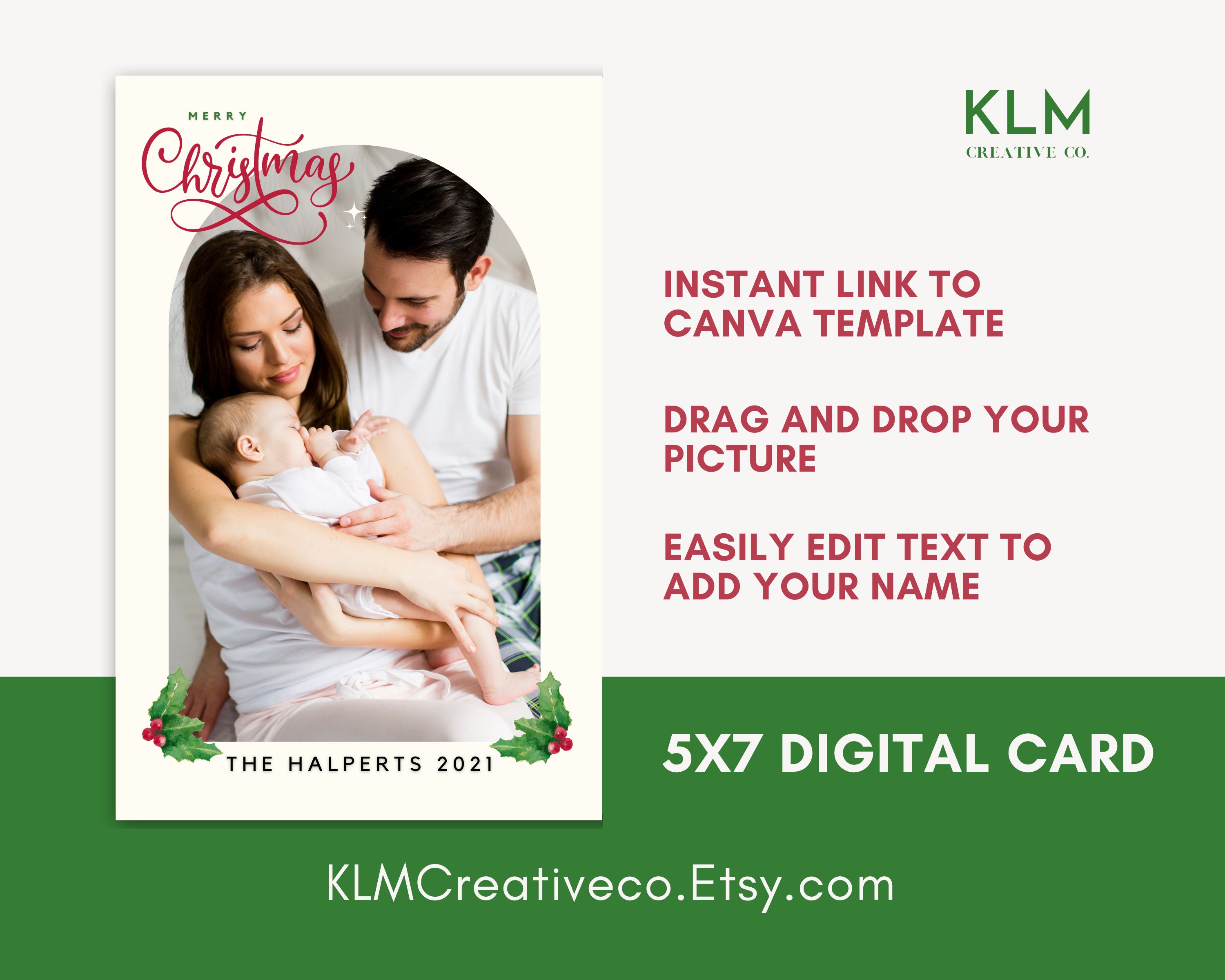 Editable Canva Merry Christmas Card Digital Template | Christmas ...