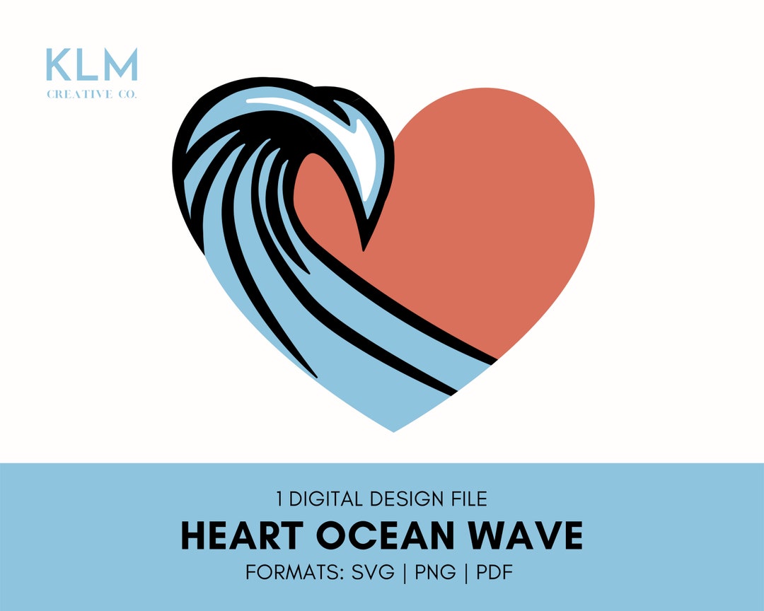 Heart Ocean Wave Svg Ocean Wave Clipart Love Ocean Svg Heart Ocean Wave ...