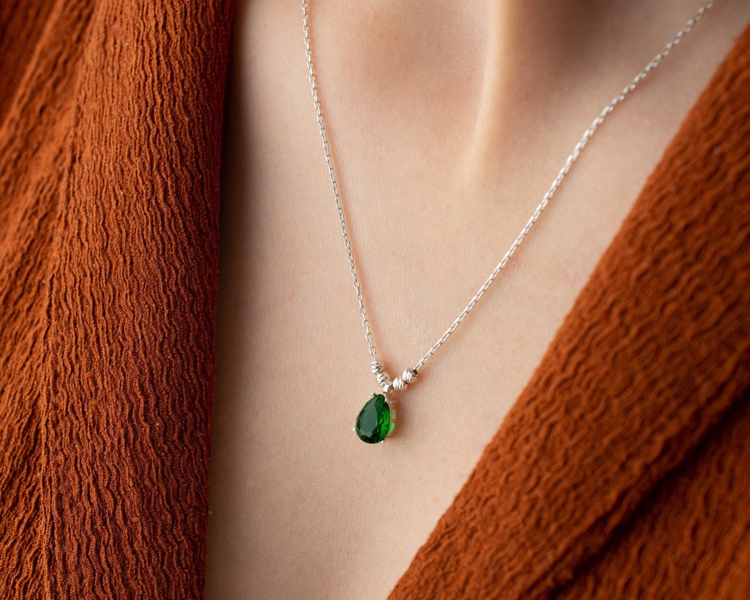 May Birthstone, Teardrop Necklace, Emerald Pendant, Birthstone ...