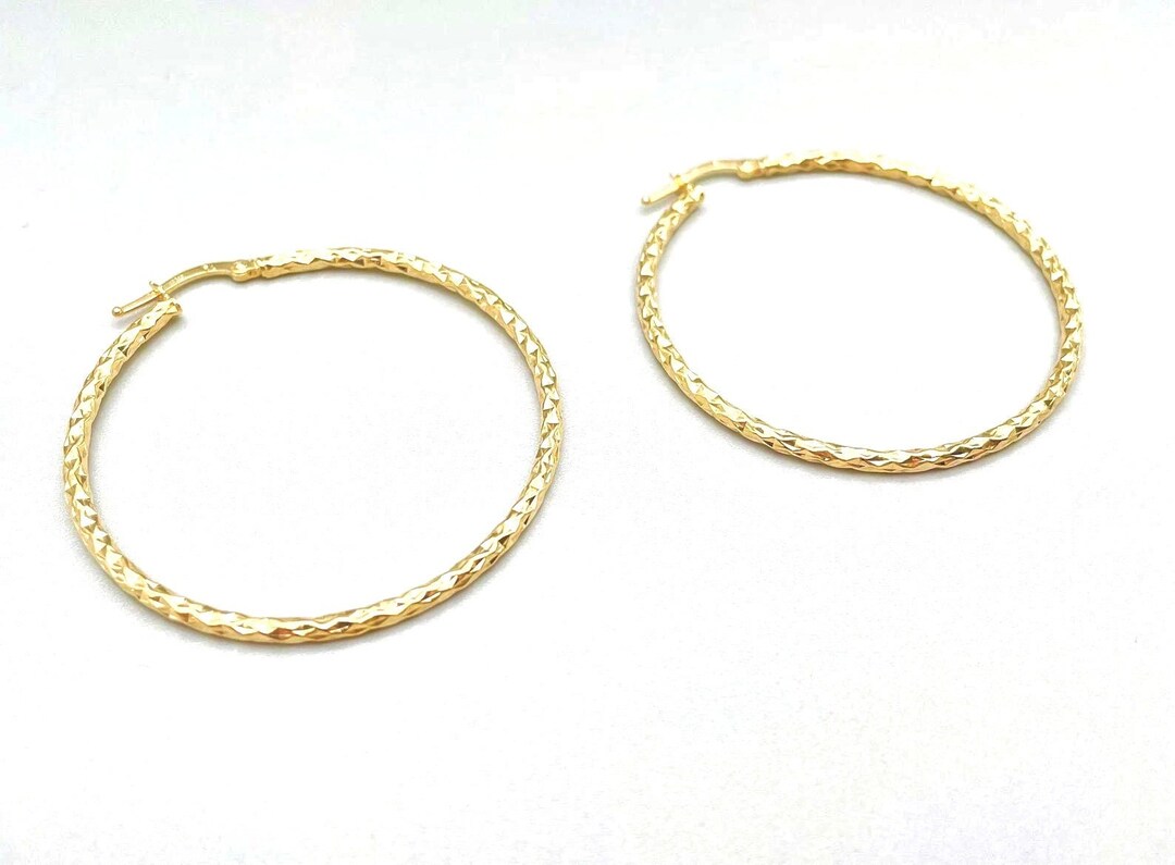 14K Gold Hammered Hoop Earrings, Handmade Italian Hoops (44mm) - Etsy