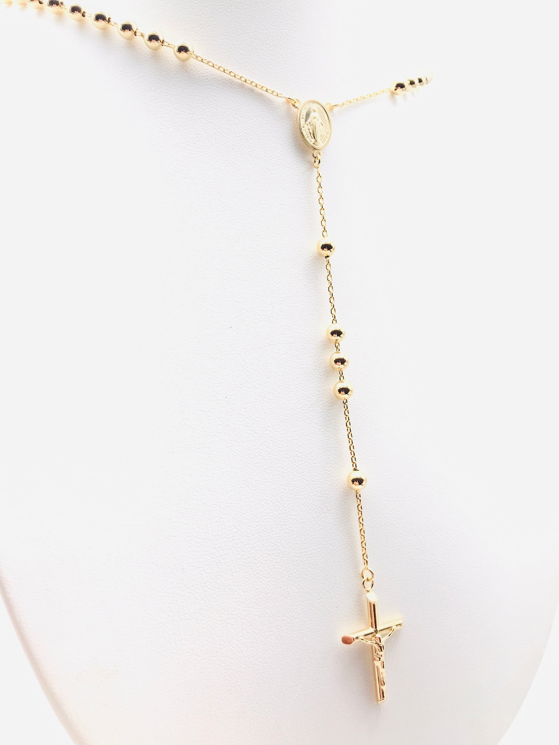 14K Gold Beaded Rosary Necklace, Italian Religious Jewelry - Etsy