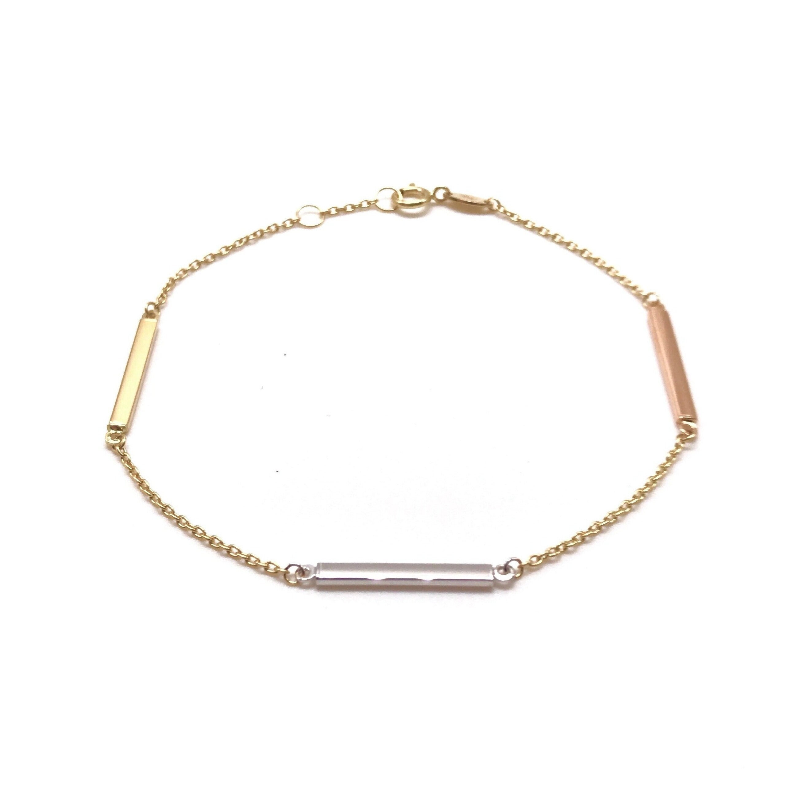 Tri-color Gold Bracelet, 14K Gold Bracelet, Real Gold, Bracelet for ...