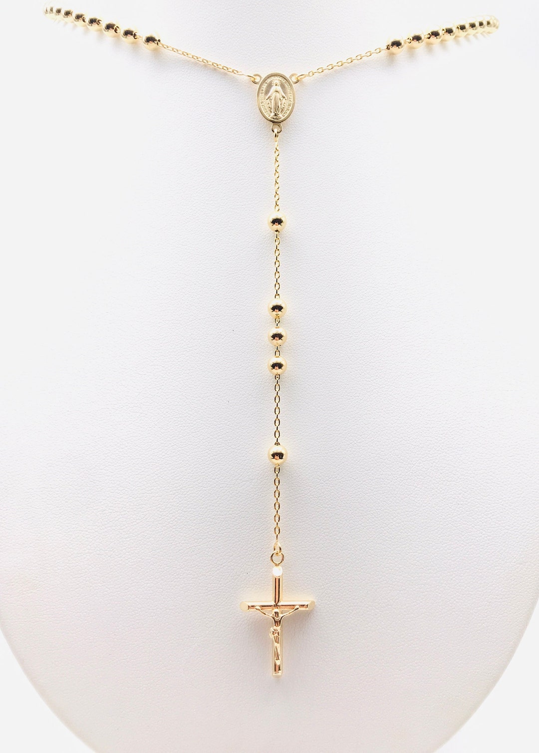 14K Gold Beaded Rosary Necklace, Italian Religious Jewelry - Etsy