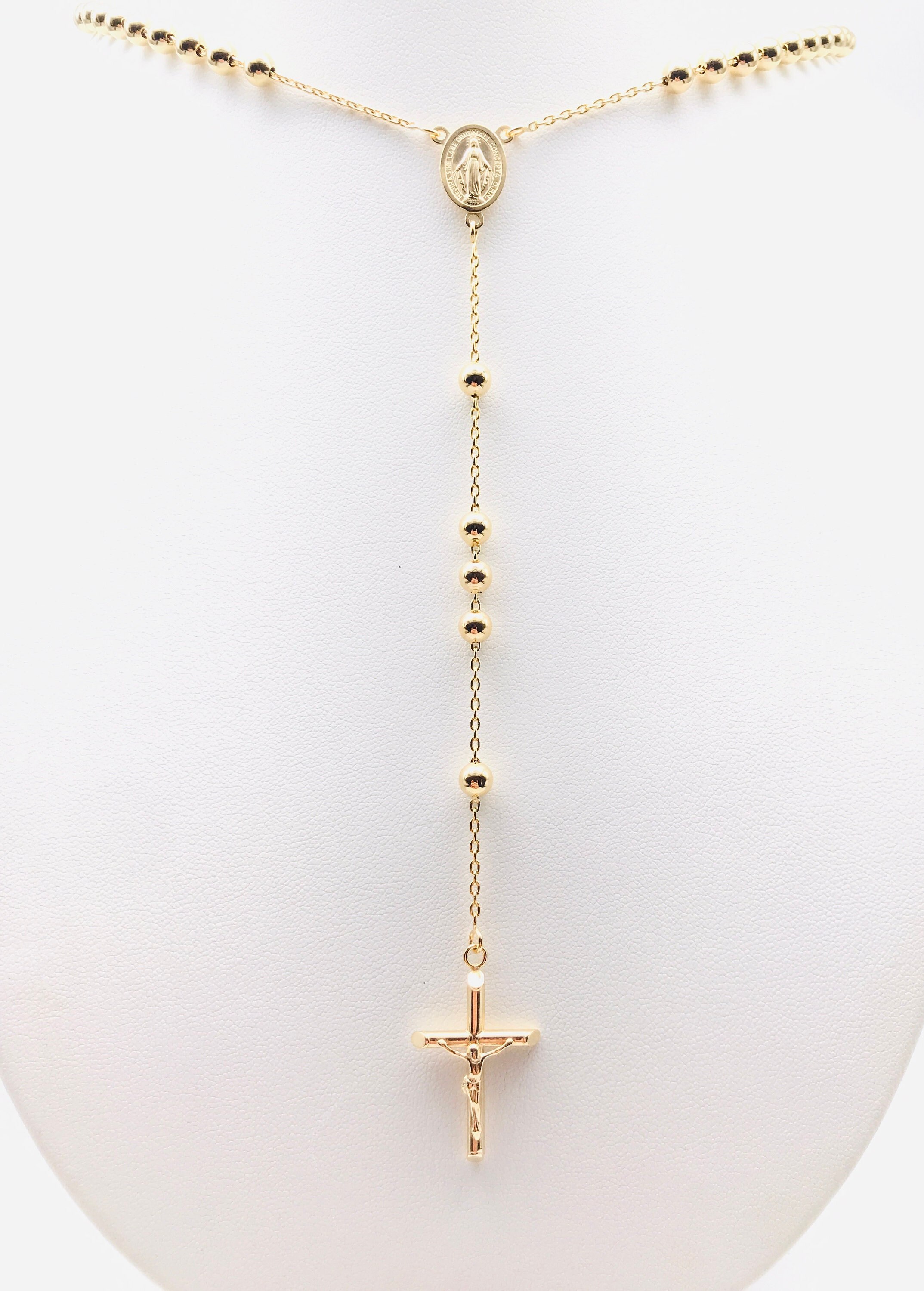 14K Gold Beaded Rosary Necklace, Italian Religious Jewelry - Etsy