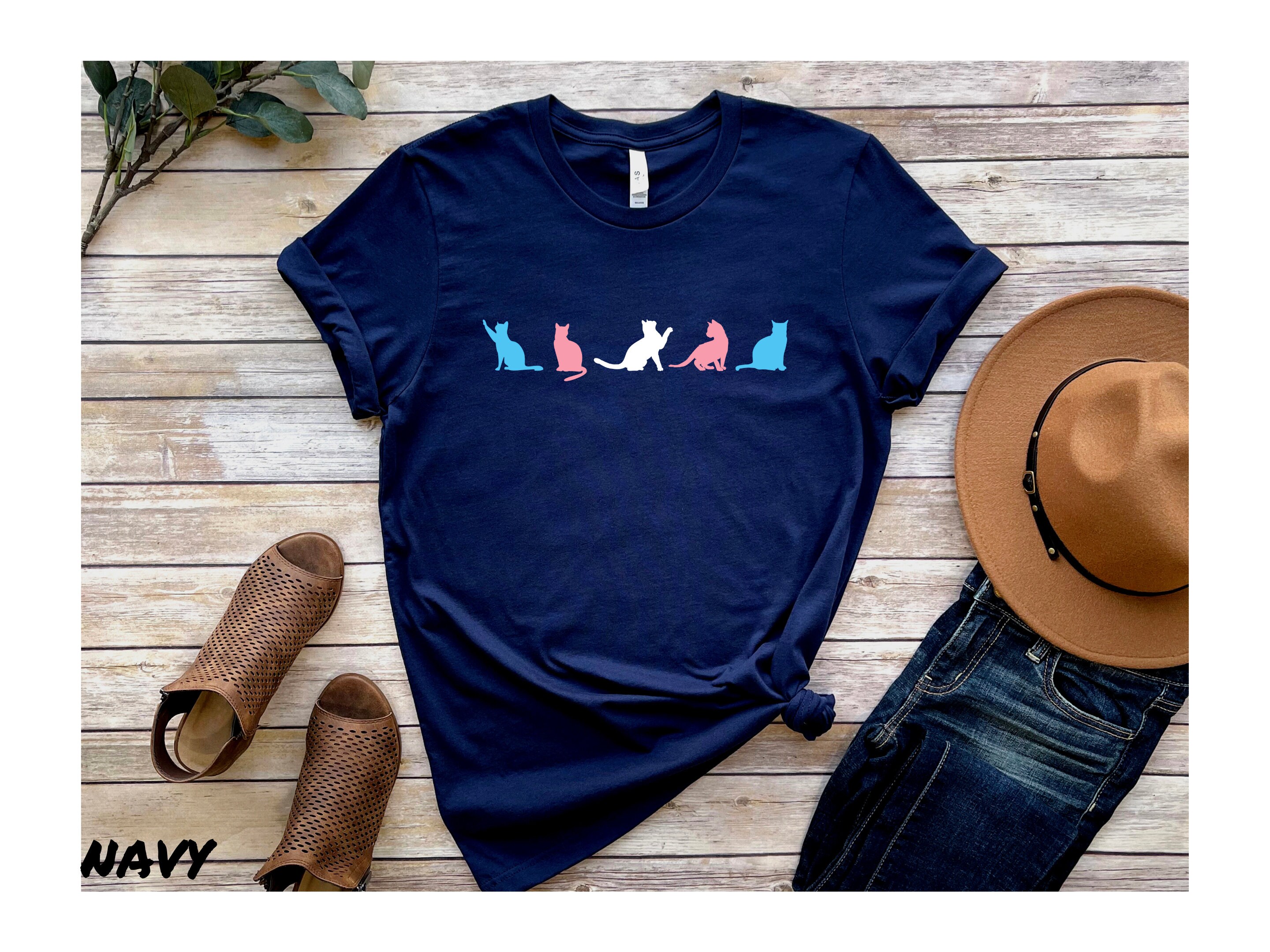 Subtle Trans Pride Cats T-shirt, Transgender Flag Gift, Discreet LGBTQ ...