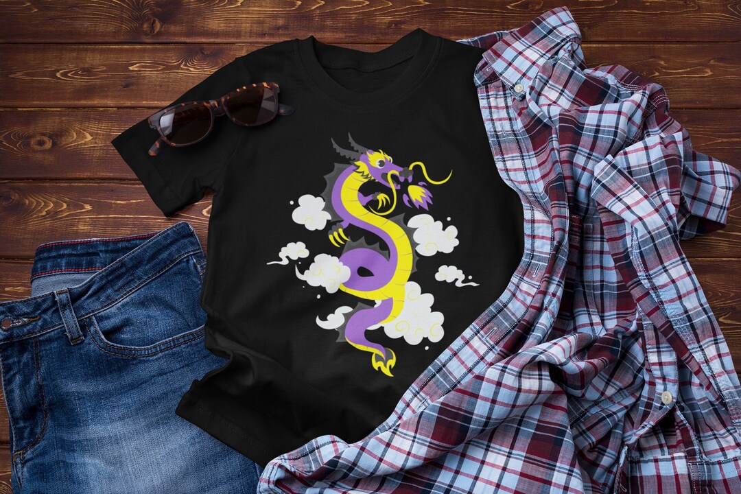 Non Binary Dragon T Shirt, Nonbinary Flag Gift, Enby Lunar New Year ...