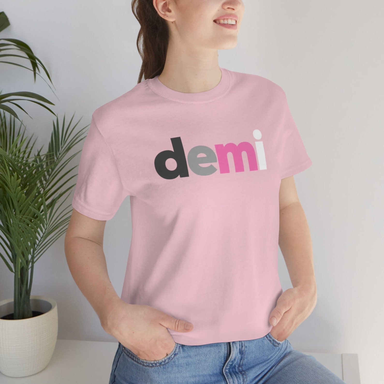 Demigirl T Shirt, Minimalist Demi Girl Flag, Agender Present, Non ...