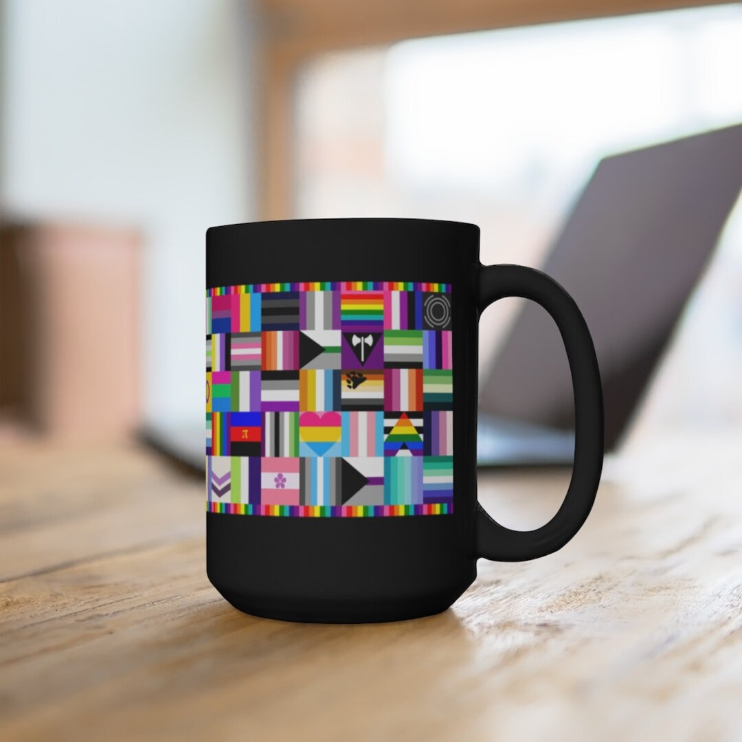 15 Oz. LGBTQ Coffee Mug, LGBT Pride Flag Coffeecup, LGBTQIA Black Cup ...
