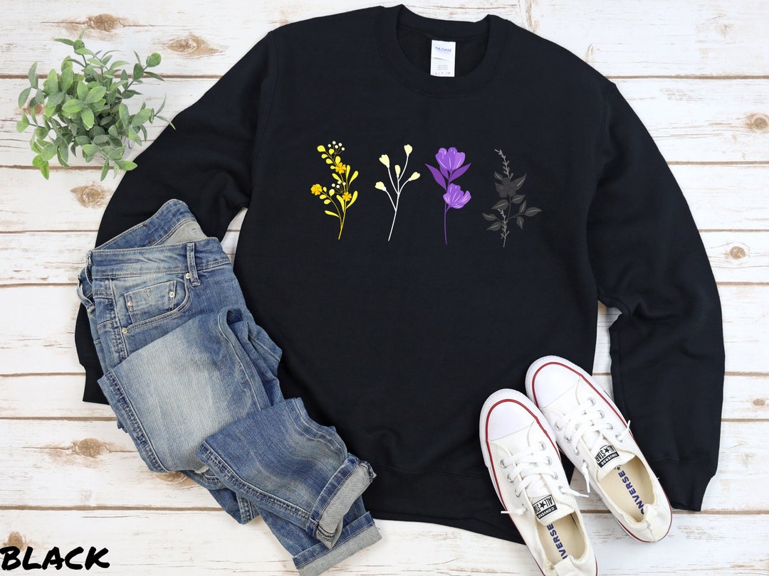 Floral Nonbinary Pride Sweater - Enby Pride Flag Flowers - Discreet Non ...