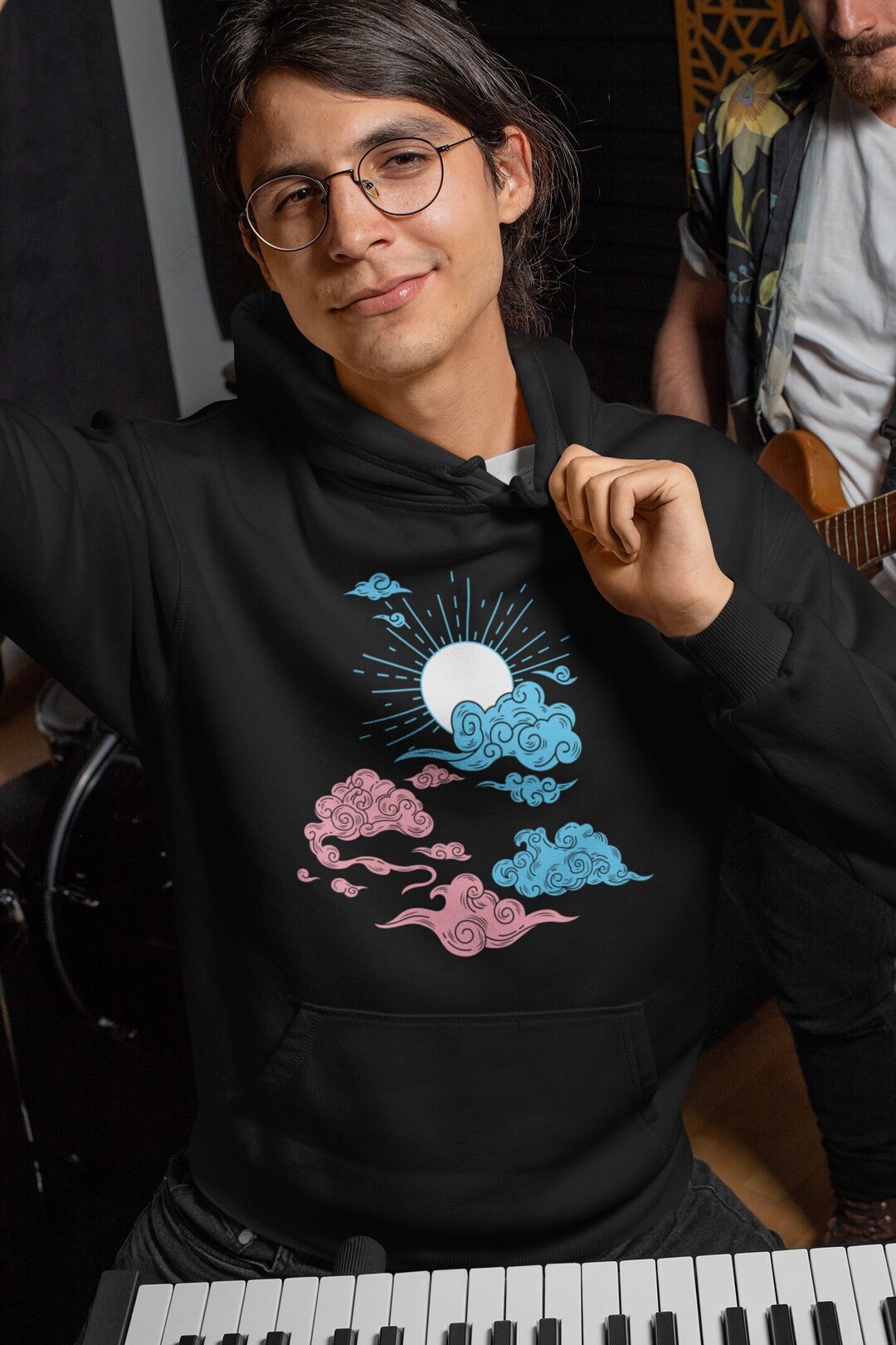 Transgender Flag Hoodie, Trans Sun Clouds Gift, LGBTQ Subtle Pride ...