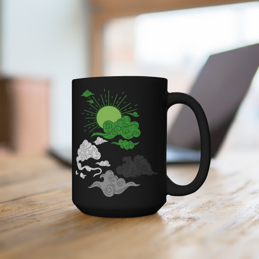 15 Oz. Aromantic Coffee Mug, Sun and Clouds Cup, Aro Black Coffeecup ...