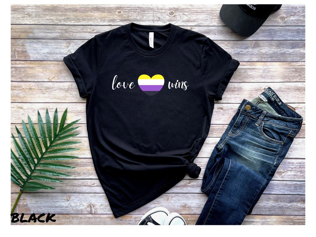 Non Binary Love Wins T Shirt, Nonbinary Heart, Enby Present, LGBTQ ...