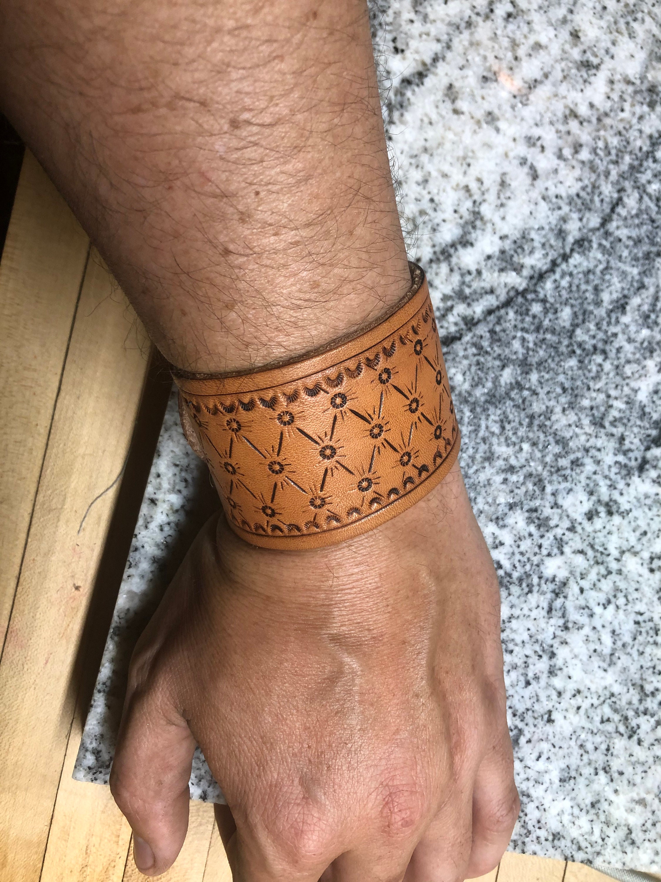 Handmade Tooled Leather Cuff Bracelet - Etsy