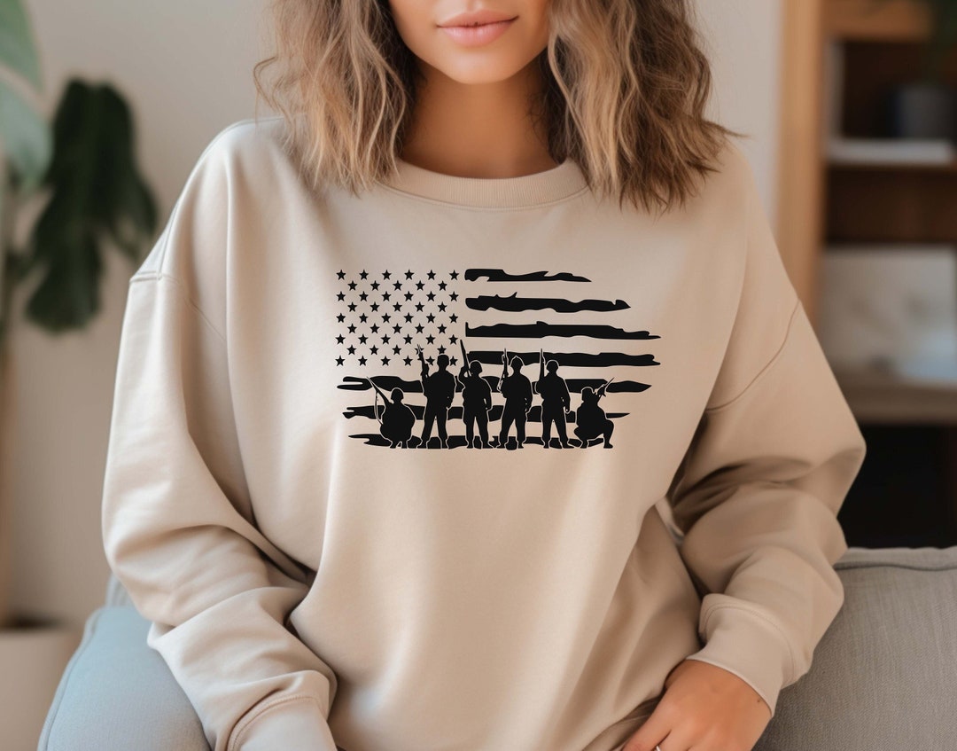 Military Sweatshirt, Flag With Soldiers Shirt, Army Sweatshirt ...