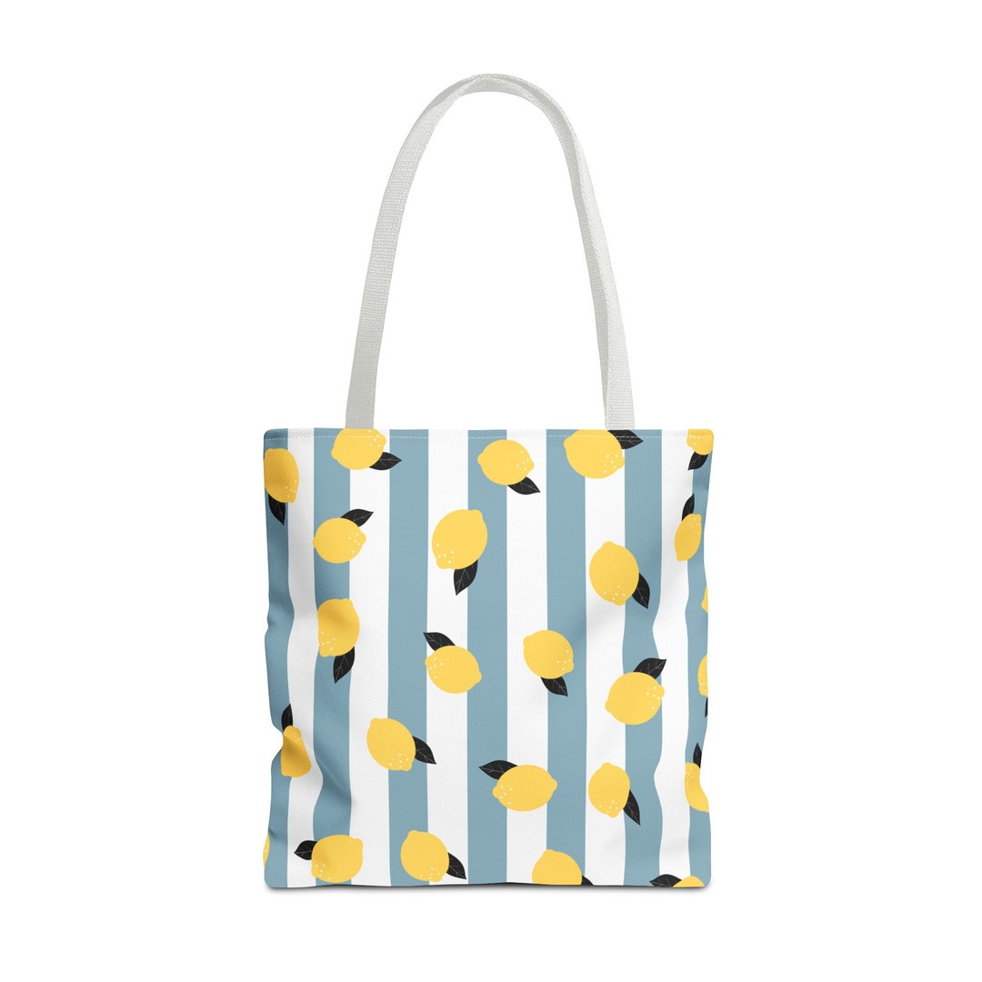 Lemon and Blue Stripes Tote Bag Cute Cross Body Purse Fashion Gift for ...