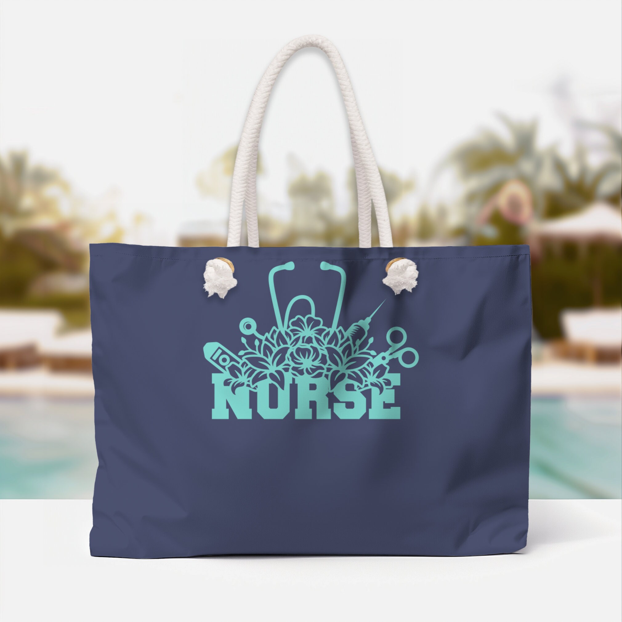 Nurse Tote Bag Navy Blue Oversized Tote Bag Big Floral, Colorful, Extra ...