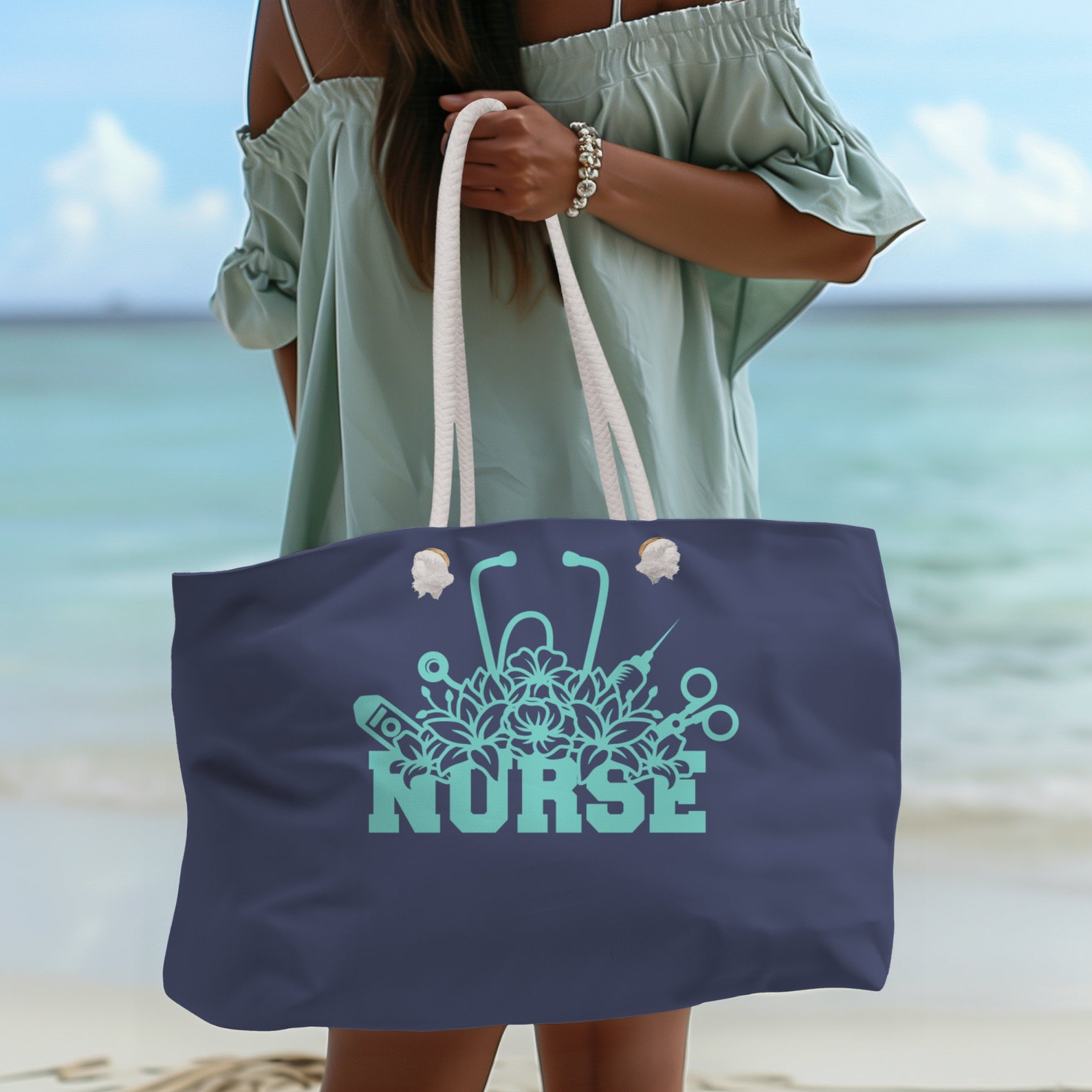 Nurse Tote Bag Navy Blue Oversized Tote Bag Big Floral, Colorful, Extra ...