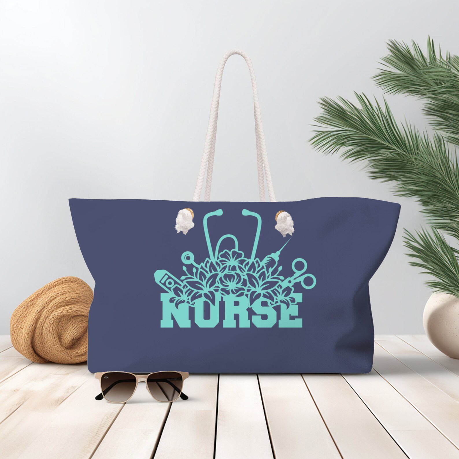 Nurse Tote Bag Navy Blue Oversized Tote Bag Big Floral, Colorful, Extra ...