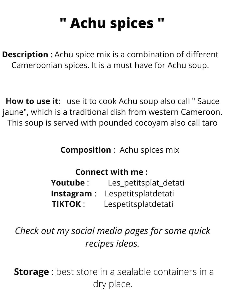 Achu Special Pack / Taro / Sauce Jaune / Cameroon Spices / Epices Du ...