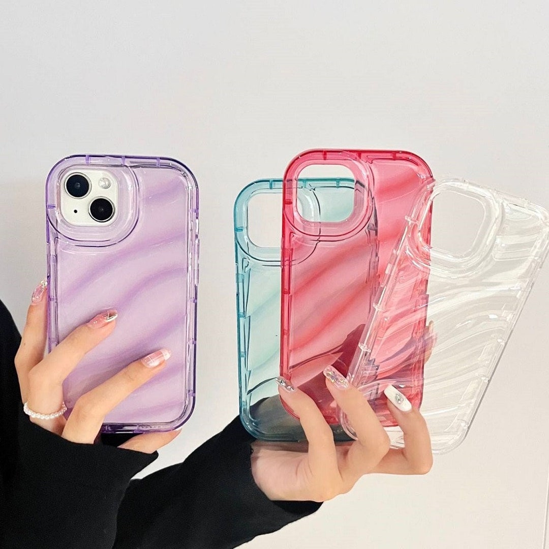 Clear Wavy Neon Phone Case Card Holder for iPhone 11 12 13 14 Pro Max ...