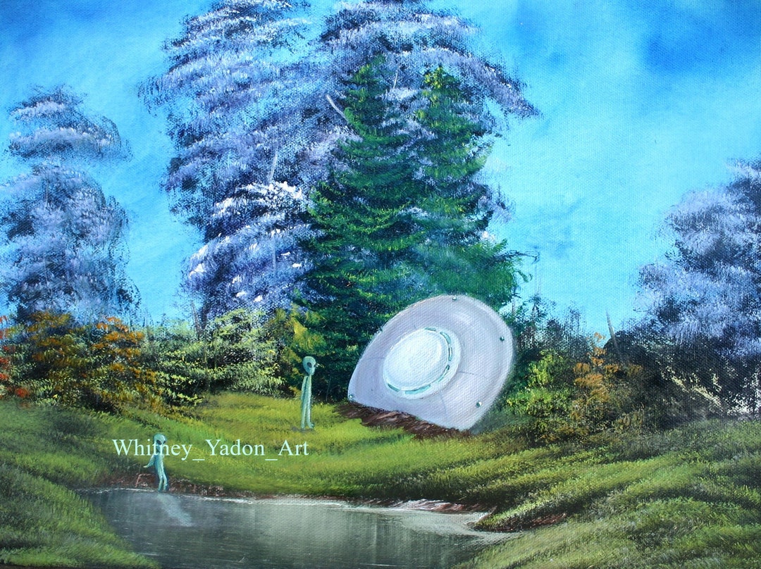 UFO Crash Oil Painting Art Print: Alien Landscape - Etsy