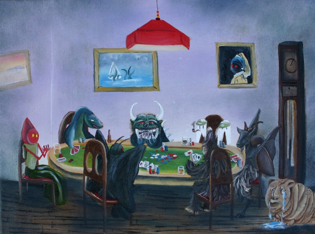 Cryptids Playing Poker Art Print: Humorous Kitsch Art - Etsy