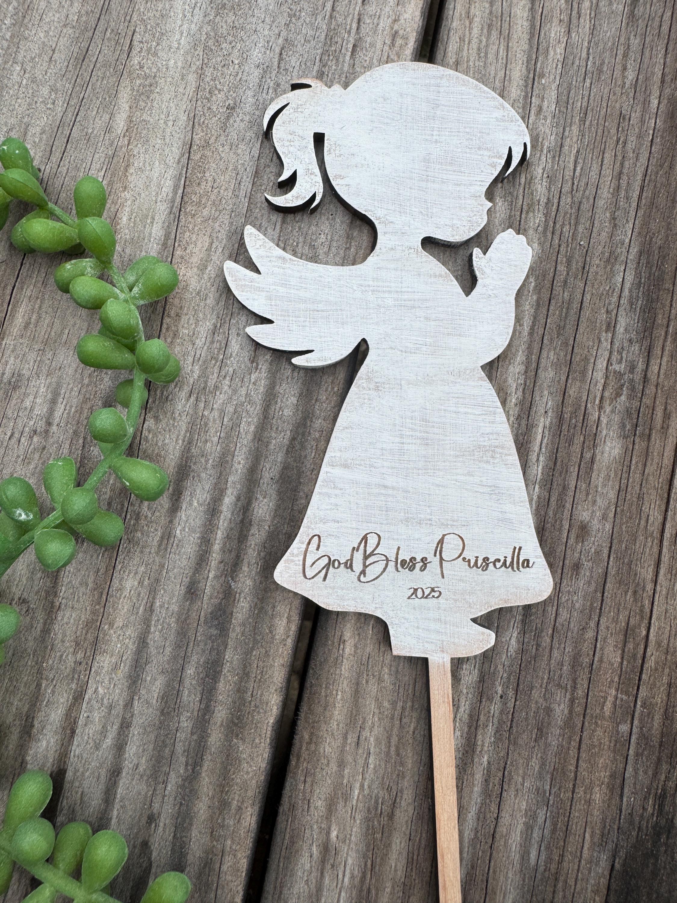 Baptism Angel Wood Cake Topper - Etsy