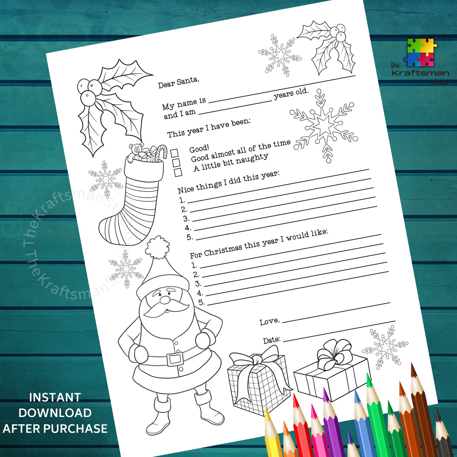 Letter to Santa Coloring Page, Printable Dear Santa Letter, Christmas ...