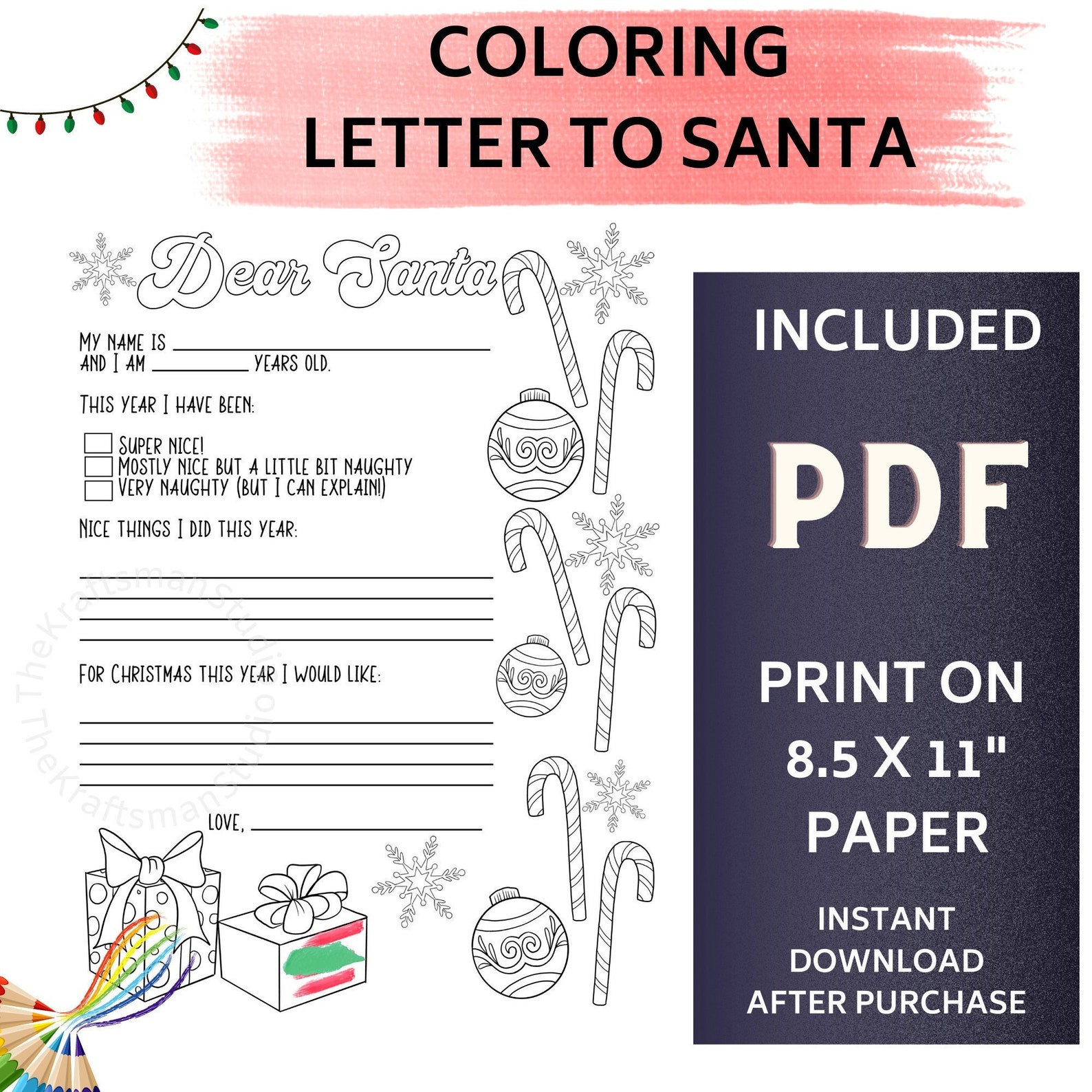 Letter to Santa Coloring Page, Printable Dear Santa Letter, Christmas ...